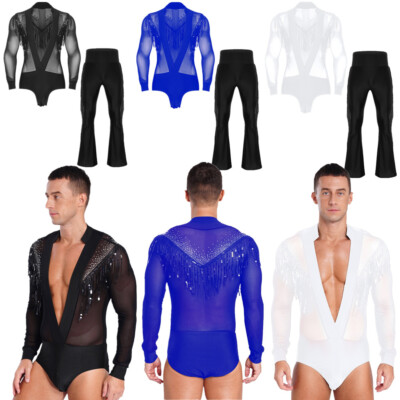 Men Clubwear Chacha Leotard Sparkling Outfit Party Latin Samba Dance ...