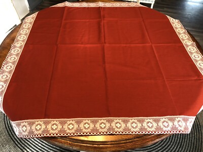 Vtg Handmade Deep Red/Maroon Lace Border Cloth 38” tablecloth- Card ...
