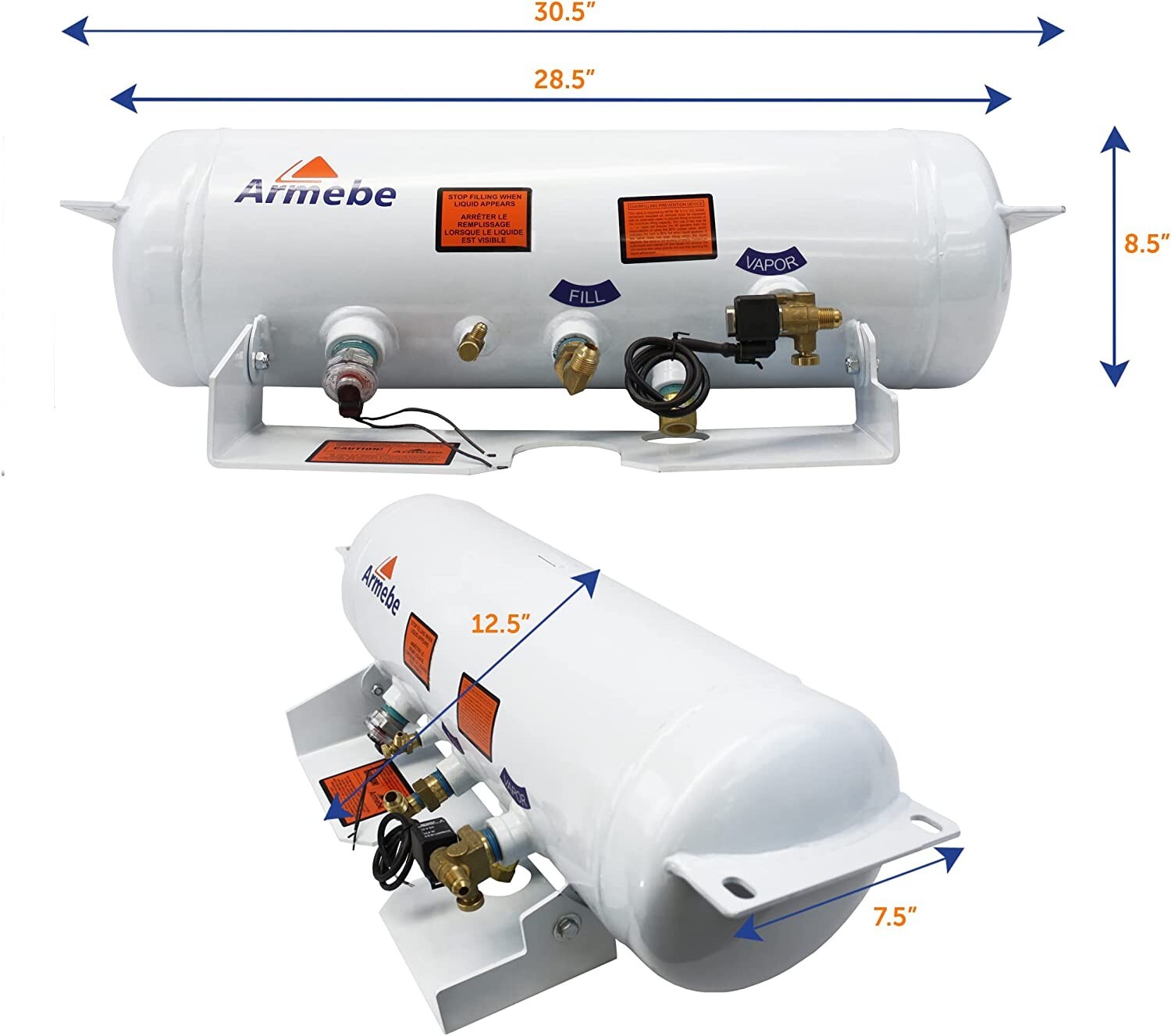 5.9 Gallon ASME Horizontal Steel Propane Tank with Remote Fill Valve ...