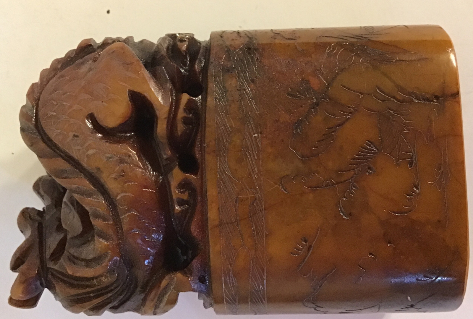 Vintage CHINESE WAX SEAL STAMP & INK POT Set W/Silk Case Carved Stone ...