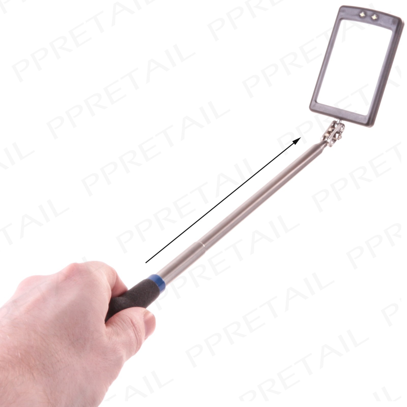 EXTENDING HANDLE INSPECTION LED MIRROR Telescopic 360 Swivel Long ...