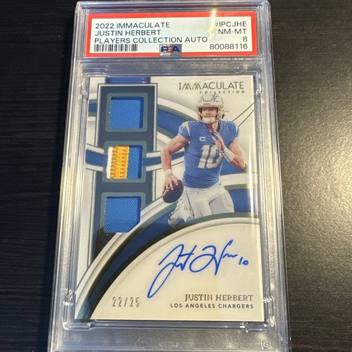 2022 Immaculate Justin Herbert Triple Patch On Card Auto 22/25 PSA 8 LA ...
