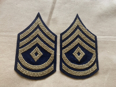 HTF pre 1943 1st First Sergeant chevron pair OD embr. on cut edge navy ...