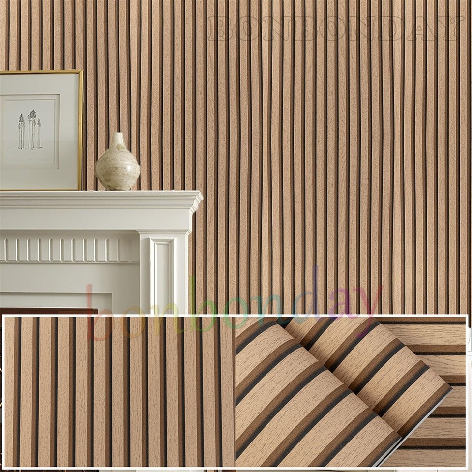 Wood Slat Wallpaper Realistic Wooden Panelling 3D Effect Stripe Feature ...