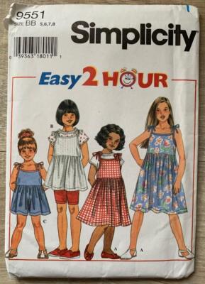Simplicity 9551 Girls Dress & Romper Size BB 5 6 7 8 Sewing Pattern ...