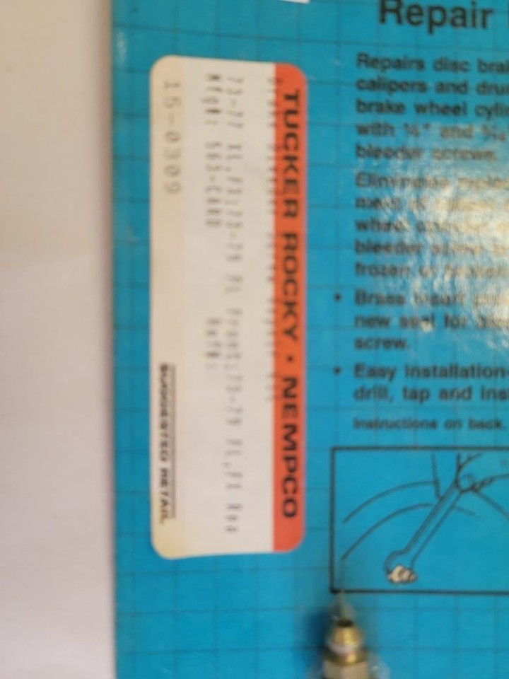 Thexton Brake Bleeder Screw Repair Kit 15-0309 Mfg# 563-Card XL, FX, FL ...