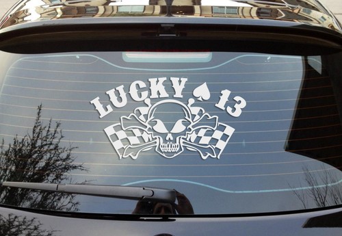 Lucky 13 Skull crossbones Sticker tattoo Decal car Window SOA skeleton ...