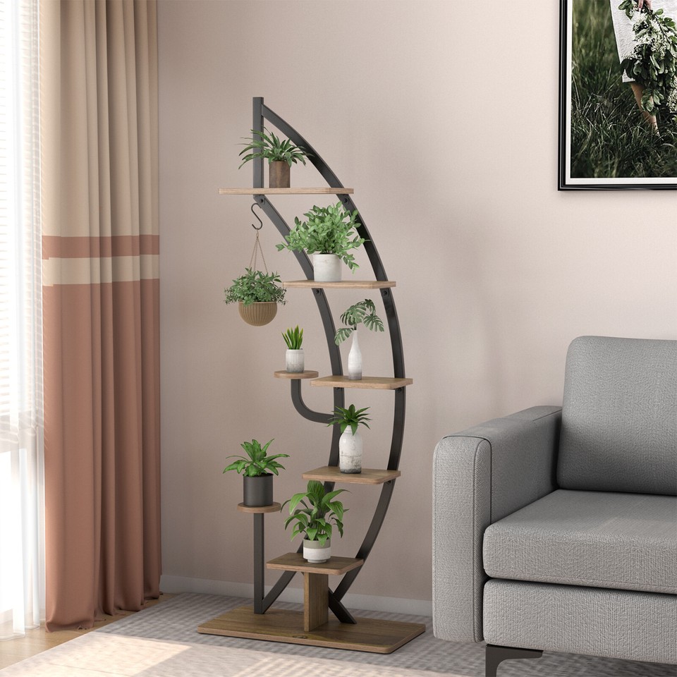 6 Tier 9 Potted Metal Plant Stand Rack Curved Stand Holder Display ...