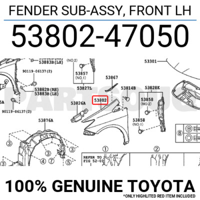 5380247050 Genuine Toyota FENDER SUB-ASSY, FRONT LH 53802-47050 | eBay