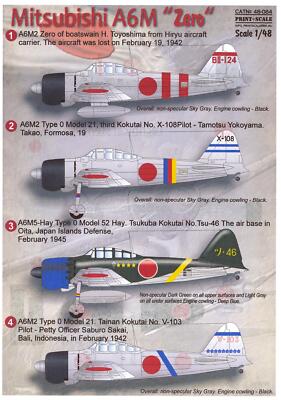 Print Scale Decals 1/48 MITSUBISHI A6M ZERO Japanese WWII Fighter | eBay