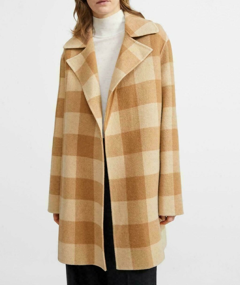 Theory Overlay Check DF Double Face Wool Coat Camel Multi Size XL 14-16 ...