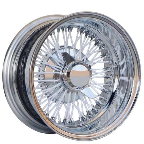 14x6" LA Wire Wheels REV 72-SPOKE CROSS LACE WHITE FACE W/CHROME LIP ...