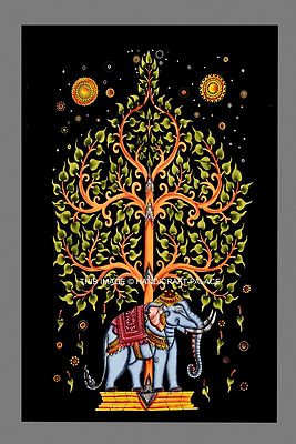Elephant Tree of Life Decorative Cotton Batik Tapestry Throw Indian ...