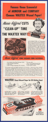 Vintage 1951 WAXTEX Wax Waxed Paper Roll Kitchen Ephemera 1950's Print ...