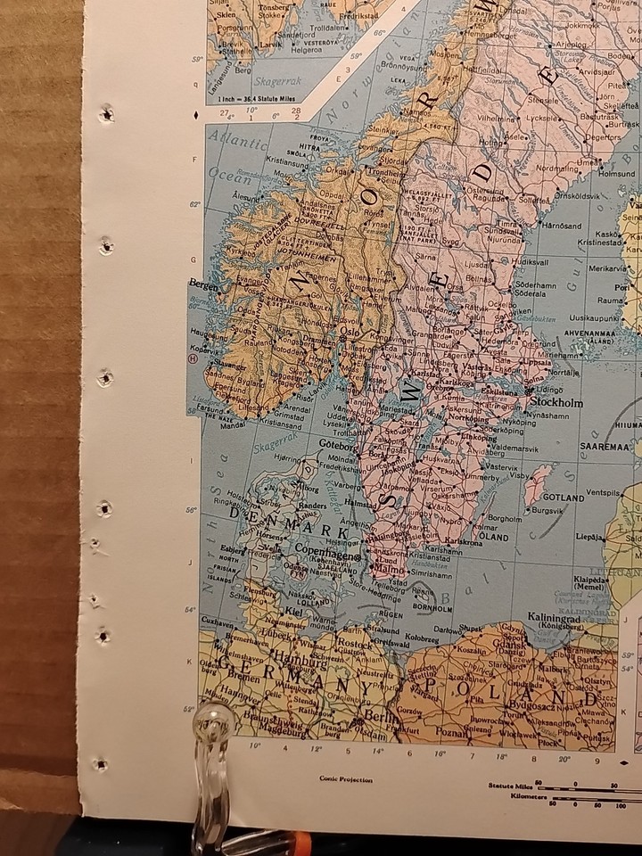 1966 Vintage SCANDINAVIA Authentic Old MCM Atlas Map - Rand McNally ...