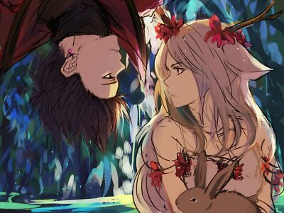 Anime fantasy art rabbits antlers original characters Playmat Gaming ...