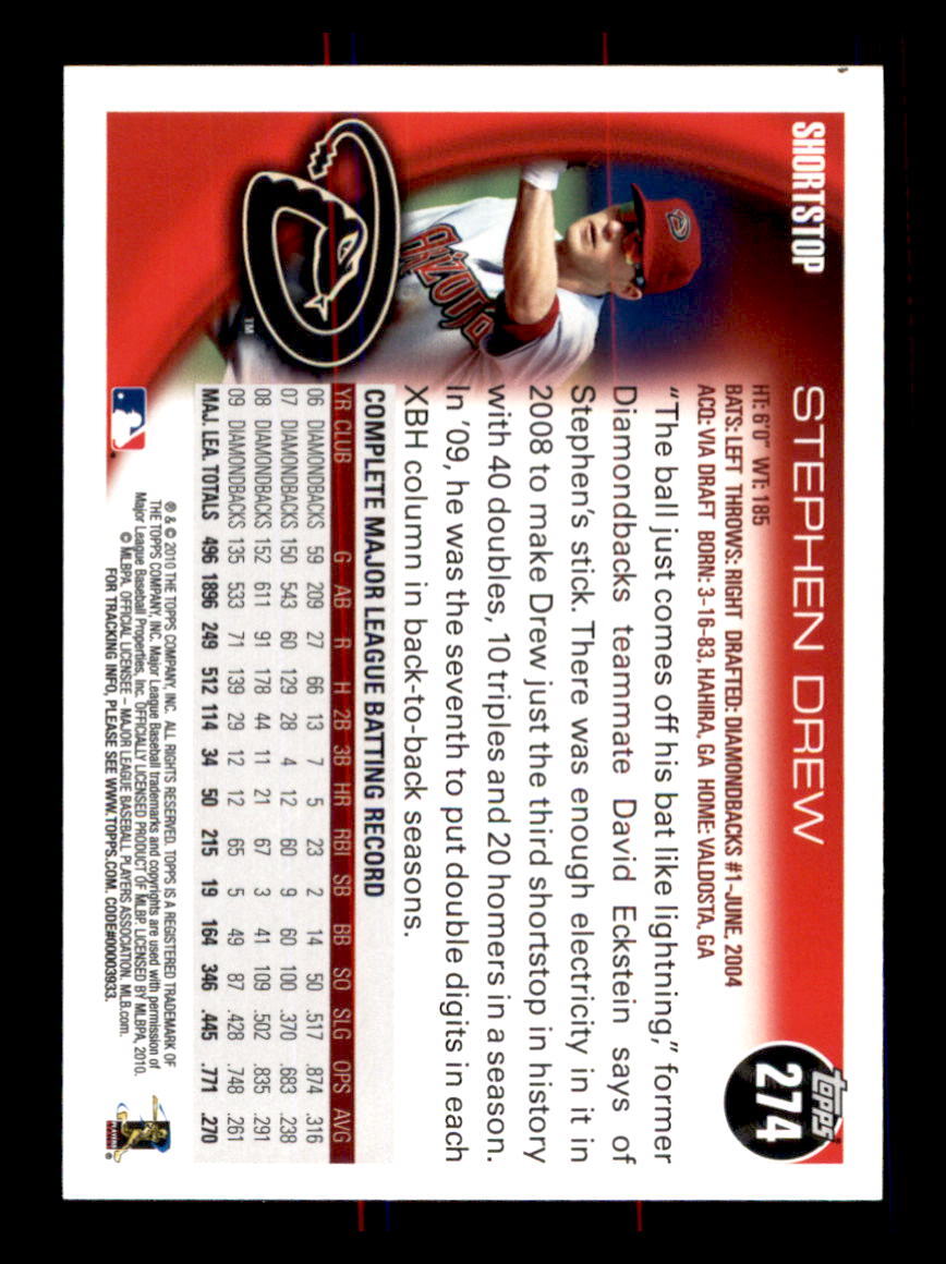 2010 Baseball Topps Stephen Drew Arizona Diamondbacks #274 | eBay