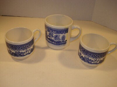 2 Mid-Century Modern Blue Willow Cups & 1 Mug USA Scio/HLC/Royal? | eBay