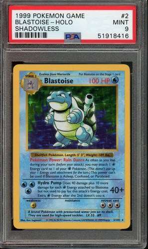 1999 Pokemon Game Shadowless Blastoise Base Set Holo PSA 9 MINT TCG 2/ ...