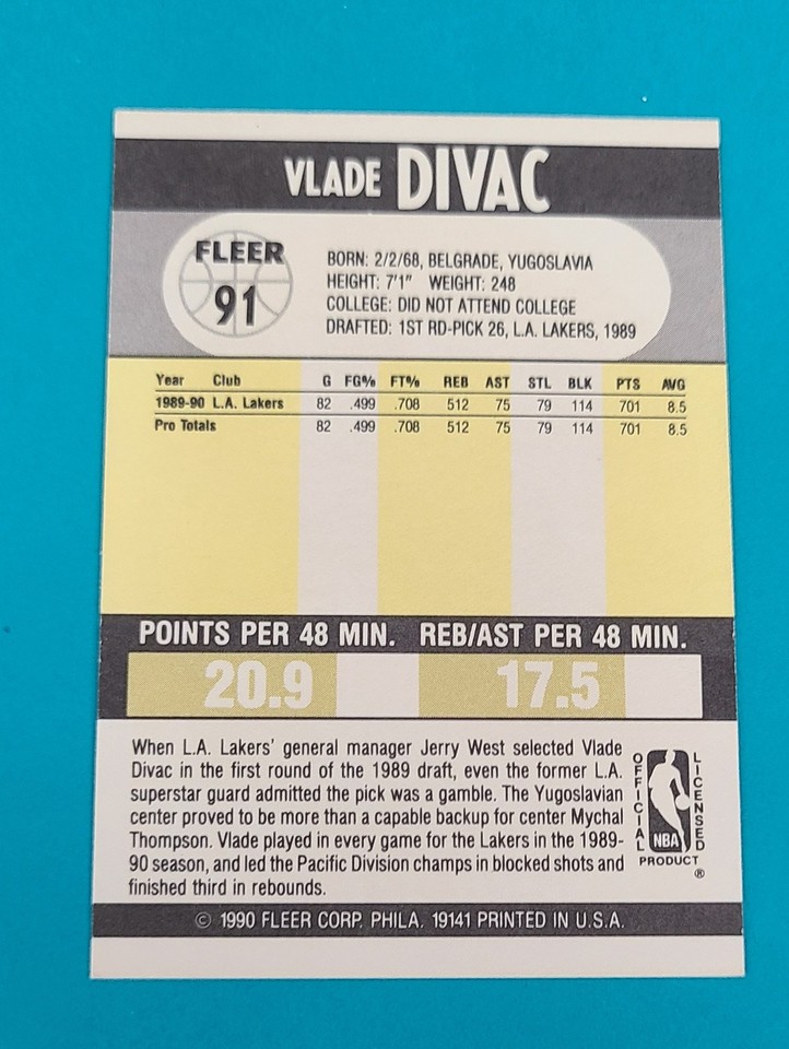 1990-91 Fleer RC #91 Vlade Divac Basketball Card Buy 10+ 50% Off b | eBay