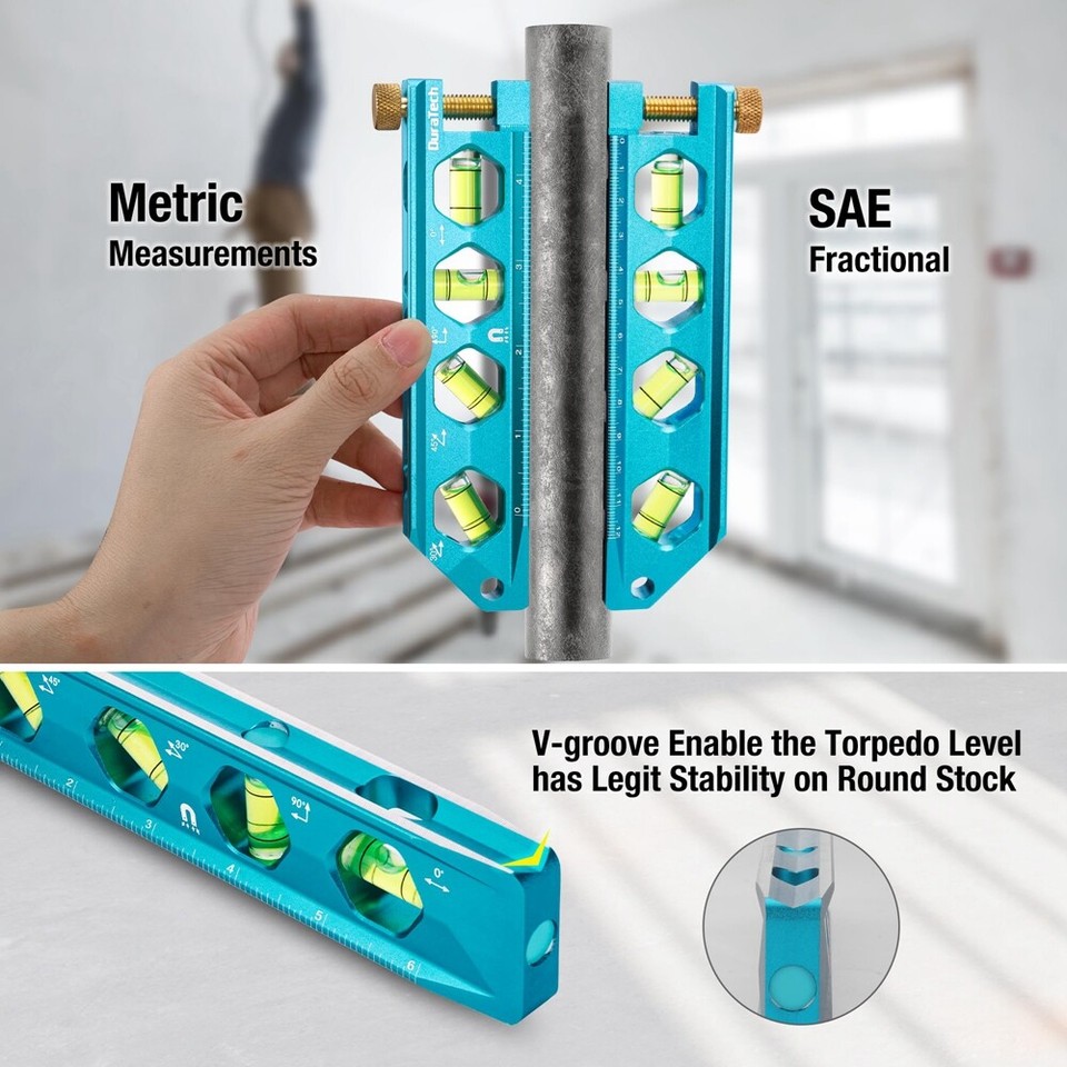DURATECH 3PC Level Tool Set Magnetic Torpedo 2.5" 6.25" 8" Levels 0°-90 ...