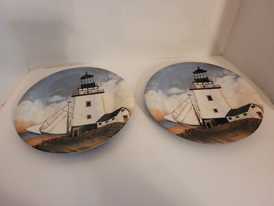 2 Sakura Evolution Coastal Breeze Lighthouse Melamine Luncheon Plates ...