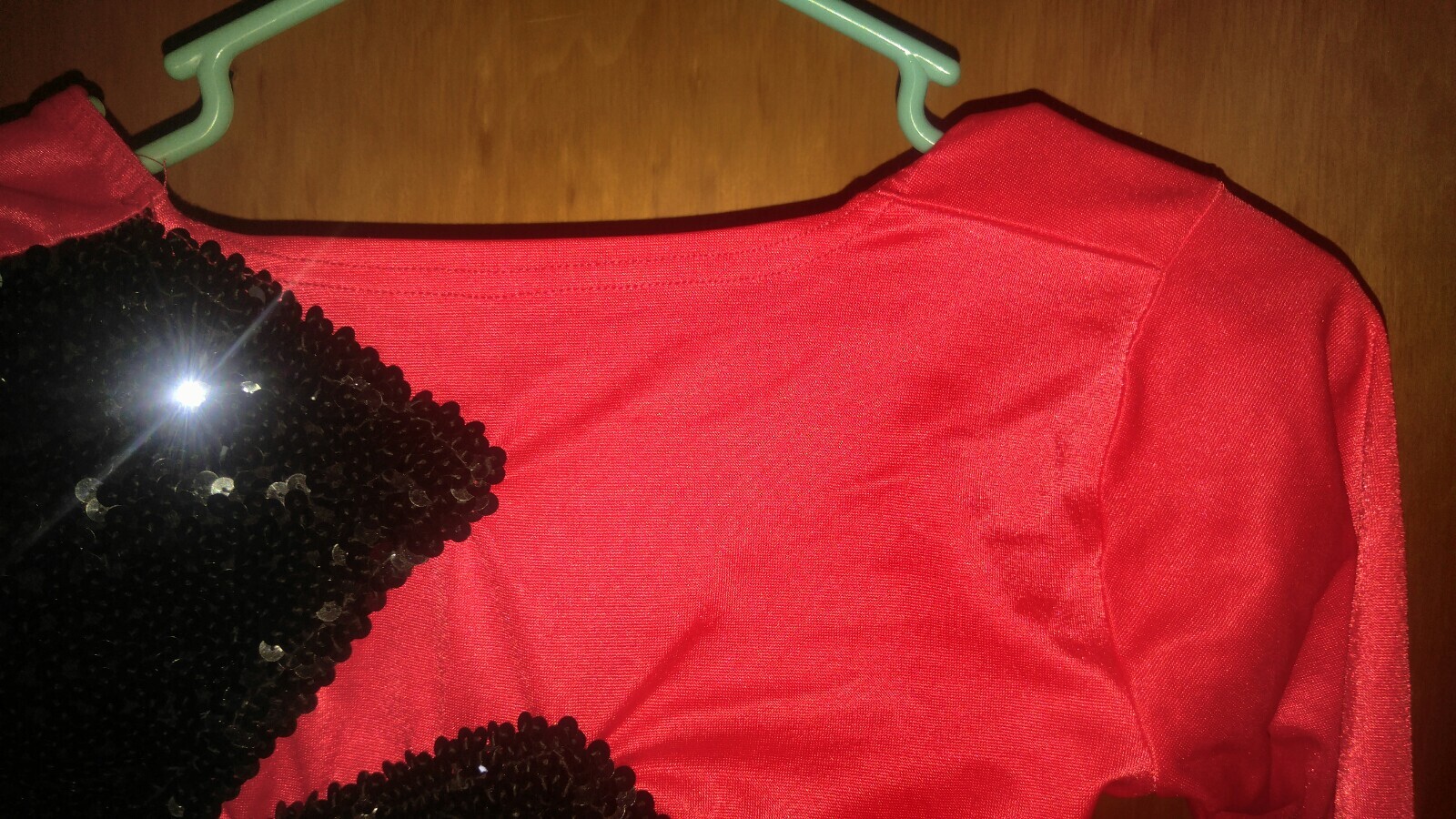 Girls Red Dance Unitard Black Sequin Outfit Long sleeve Open Shoulder ...