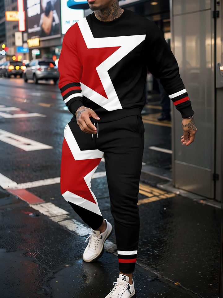 Men Summer Star Print Sweat Suit 2Piece Set Long Sleeve Tracksuit ...