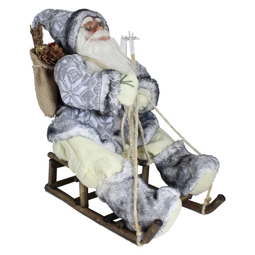 Christmas Decoration 40cm Sitting Santa on a Sleigh - Grey and Cream | eBay