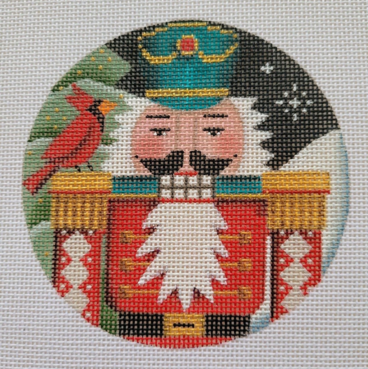 Night Nutcracker with Cardinal 18m HP Needlepoint Ornament Canvas ...