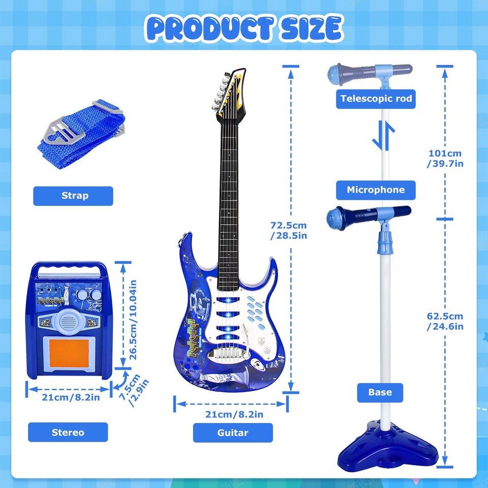 Kids Karaoke Electric Guitar Set MP3 Player Learning Toys Microphone ...