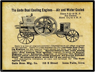1915 Gade Bros. Mfg. Dual Cooling Gas Engines New Metal Sign: Iowa ...