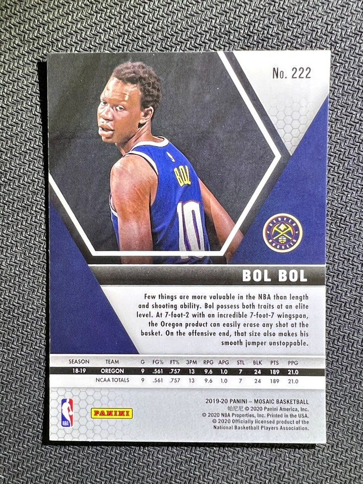2019-20 Panini Mosaic Basketball Bol Bol Rookie RC #222 Denver Nuggets ...