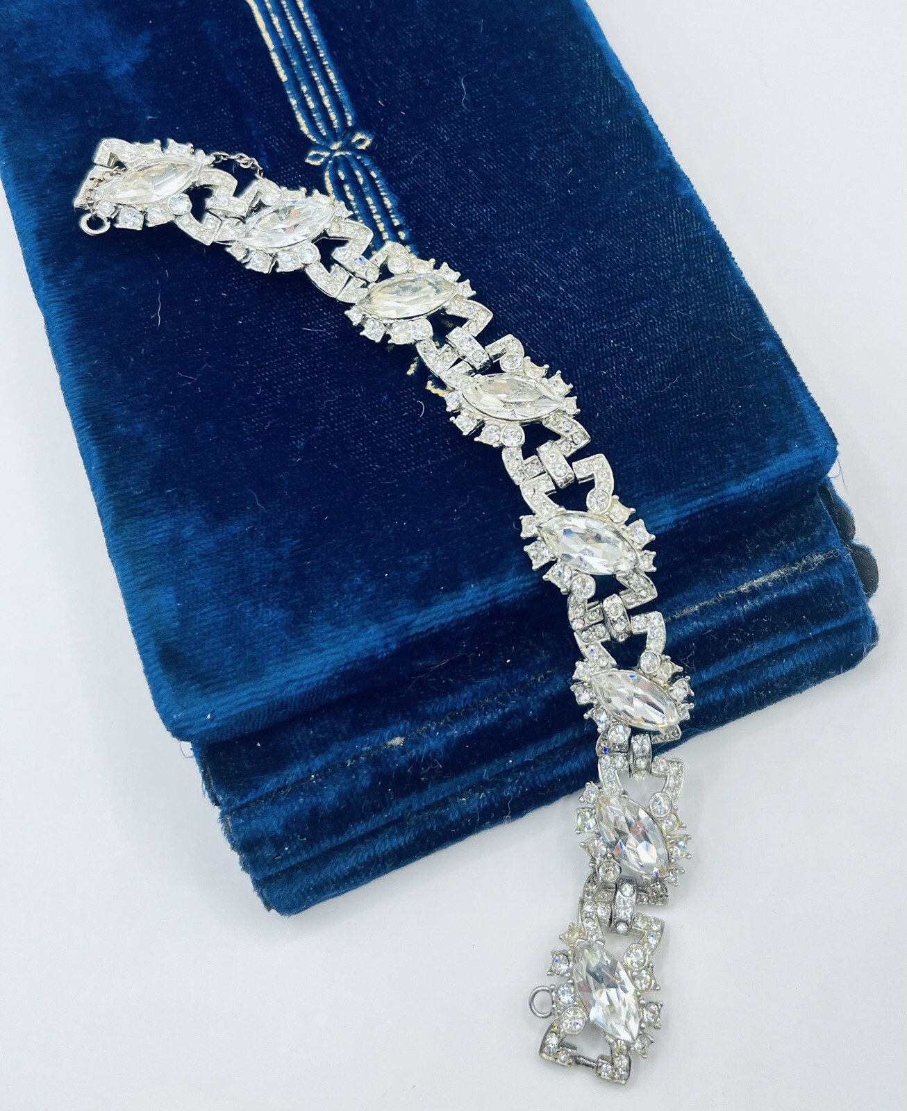 Vintage Sterling Silver Rhinestone Bracelet - Gem