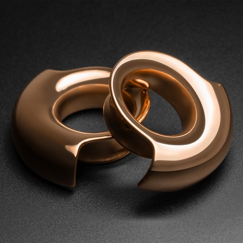 Lobe Cuff Rose Gold PVD Double Flare Ear Weight Lobe Gauges Ear ...
