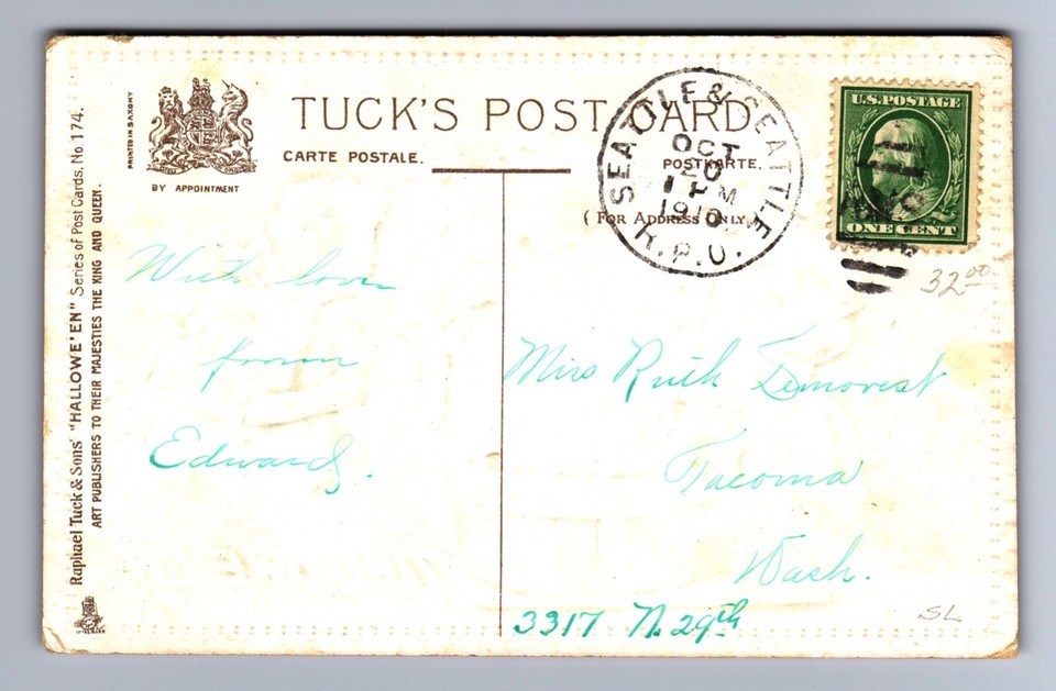 1910 HALLOWEEN GIRLS BOBBING APPLES FONT SEATTLE RPO TACOMA WA TUCK ...
