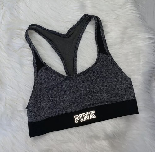 PINK Victoria’s Secret Sports Bra Razorback Gray Mesh Back Medium NEW ...