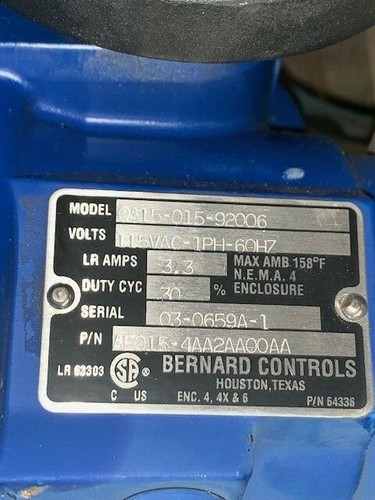 BERNARD ELECTRIC ACTUATOR WITH VALVE, OA15-015-92006, 115VAC, **PARTS ...