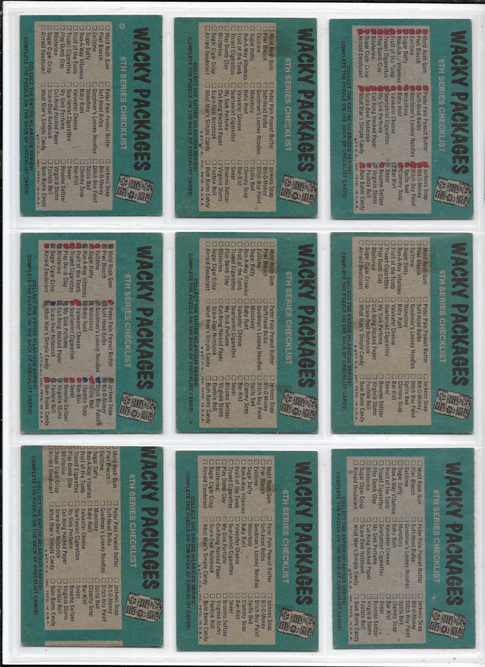 Vintage 1974 Topps WACKY PACKAGES Checklist Puzzle Cards Series 6, lot ...