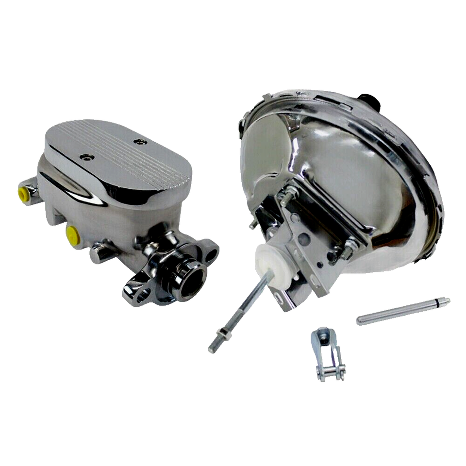 9" Single Chrome Power Brake Booster Flat Top Master Chevy GM Chevelle ...