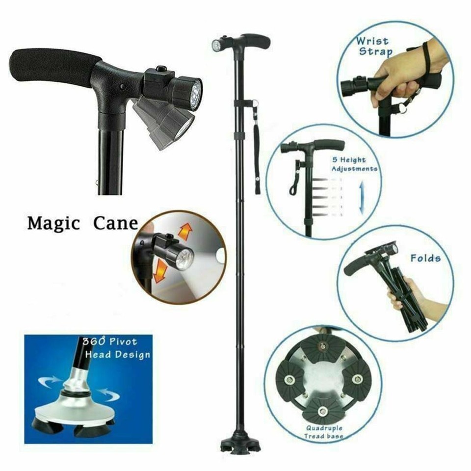 Folding Walking Cane for Seniors Men & Women with Non-Slip T Handle and ...