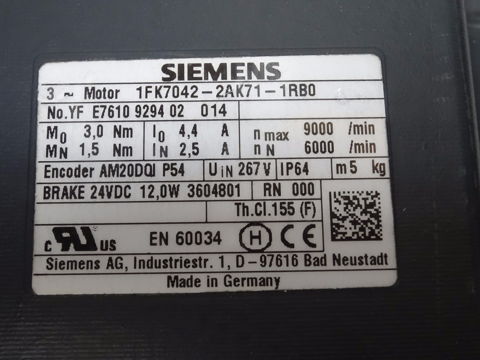 Siemens Servomotor 1FK7 1FK7042-2AK71-1RB0 1FK70422AK711RB0 | eBay