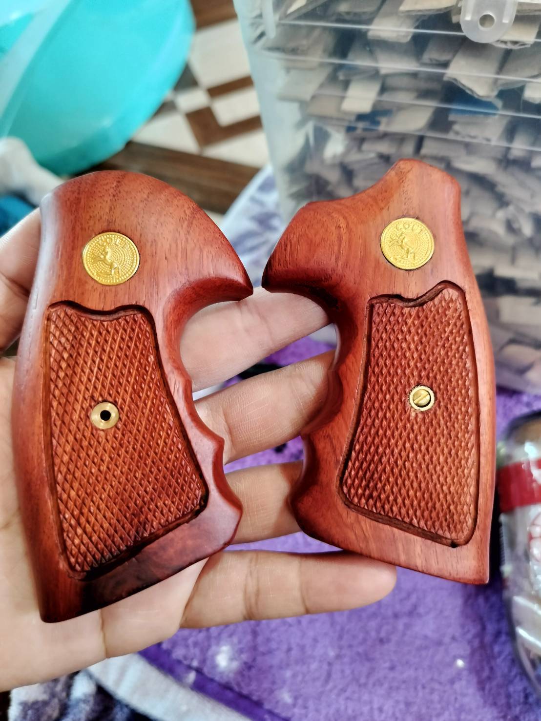 Autumn Grips Colt D Frame,Positive,Revolver,Long Grip Brown Checkered ...