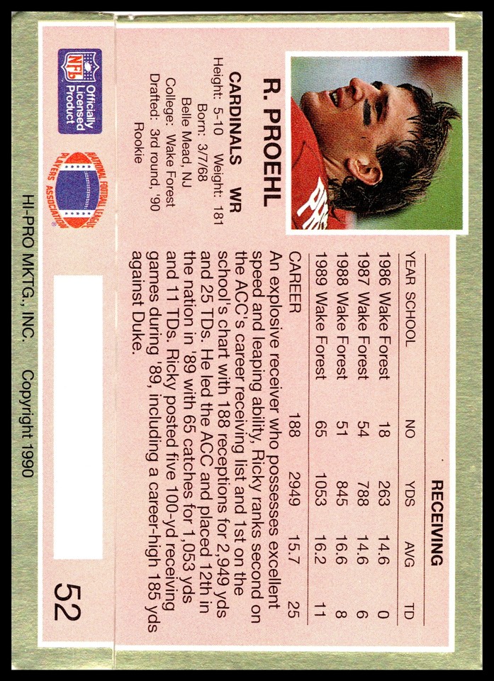 1990 Action Packed Rookie Update #52 Ricky Proehl | eBay