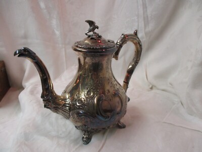 Antique England James Dixon & Sons EPBM Silver Plated Coffee Pot Bird ...