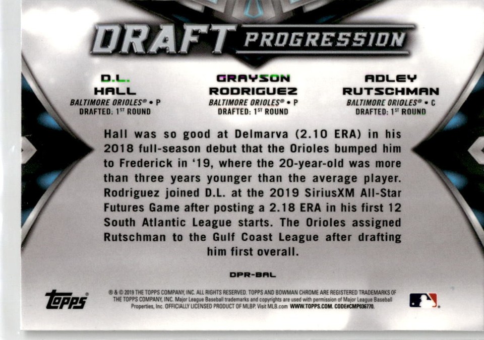 2019 Bowman Hall Grayson Rodriguez Adley Rutschman #DPR-BAL Draft ...