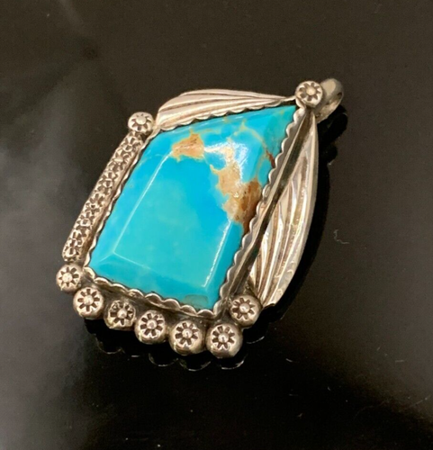 Native American Navajo Vtg Turquoise Sterling Silver PENDANT Brooch Pin ...