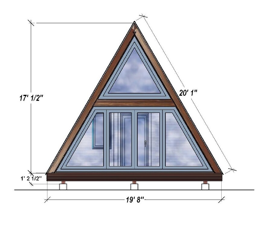 A-Frame Cabin two Story Cottage Plans,20'x26' Triangular house Building ...