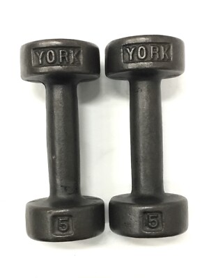 Pair York Barbells Vintage 5 Lb Pound Roundhead Dumbbells Early Pre-USA ...