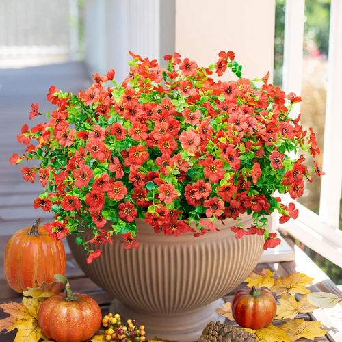 Faux Red Flower Bundles for Outdoor Fall Winter Decor - UV Resistant ...
